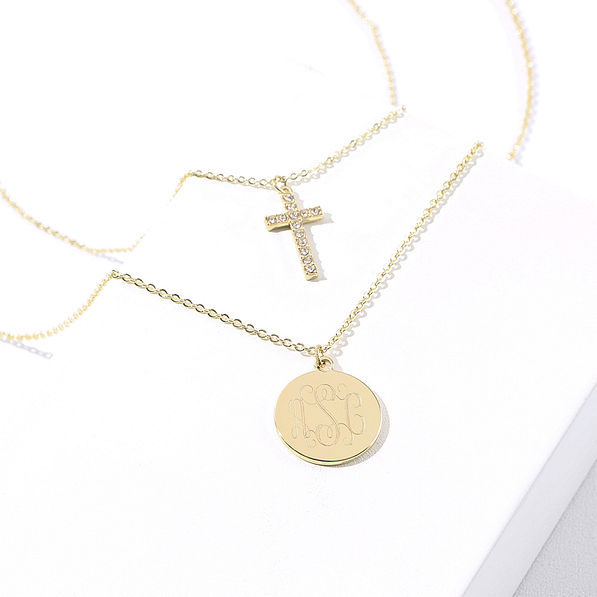 Monogrammed Layered Cross Necklace - Marleylilly