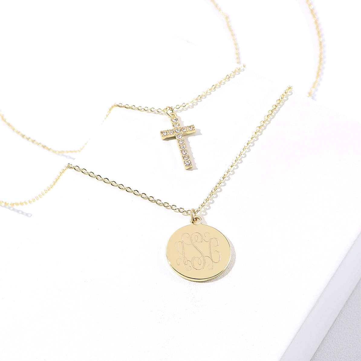 Monogrammed Layered Cross Necklace - Marleylilly