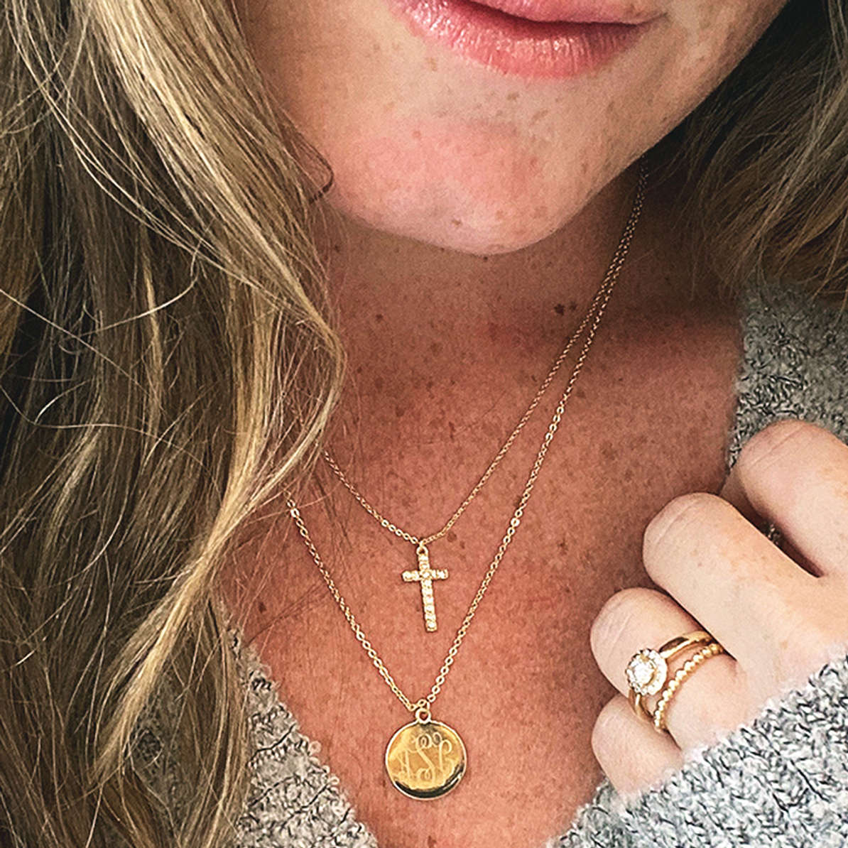 Monogrammed Layered Cross Necklace - Marleylilly