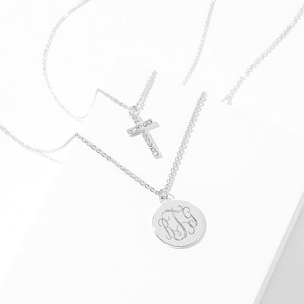 Monogrammed Layered Cross Necklace - Marleylilly