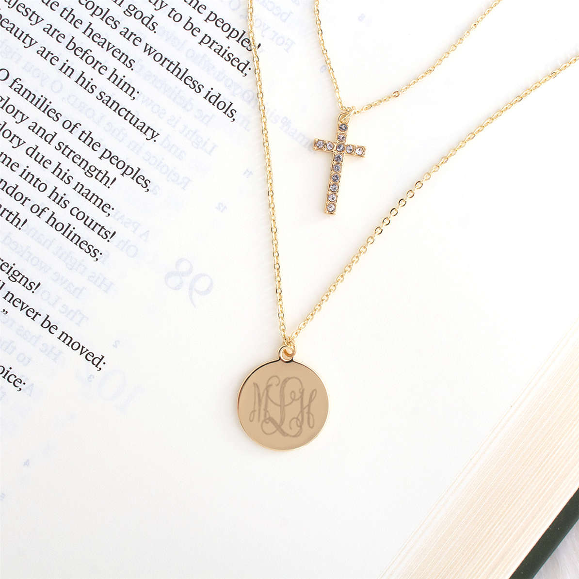 Monogrammed Layered Cross Necklace - Marleylilly
