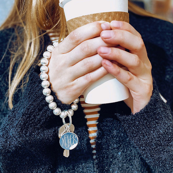 Monogrammed Beaded Key Ring Bracelet - Marleylilly