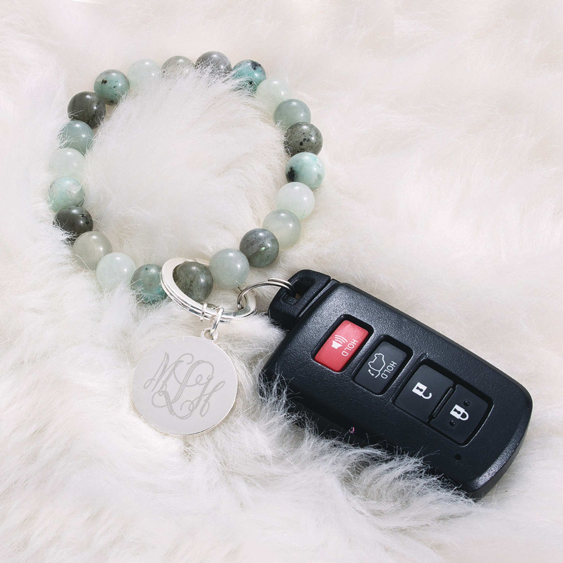 Monogrammed Beaded Key Ring Bracelet - Marleylilly
