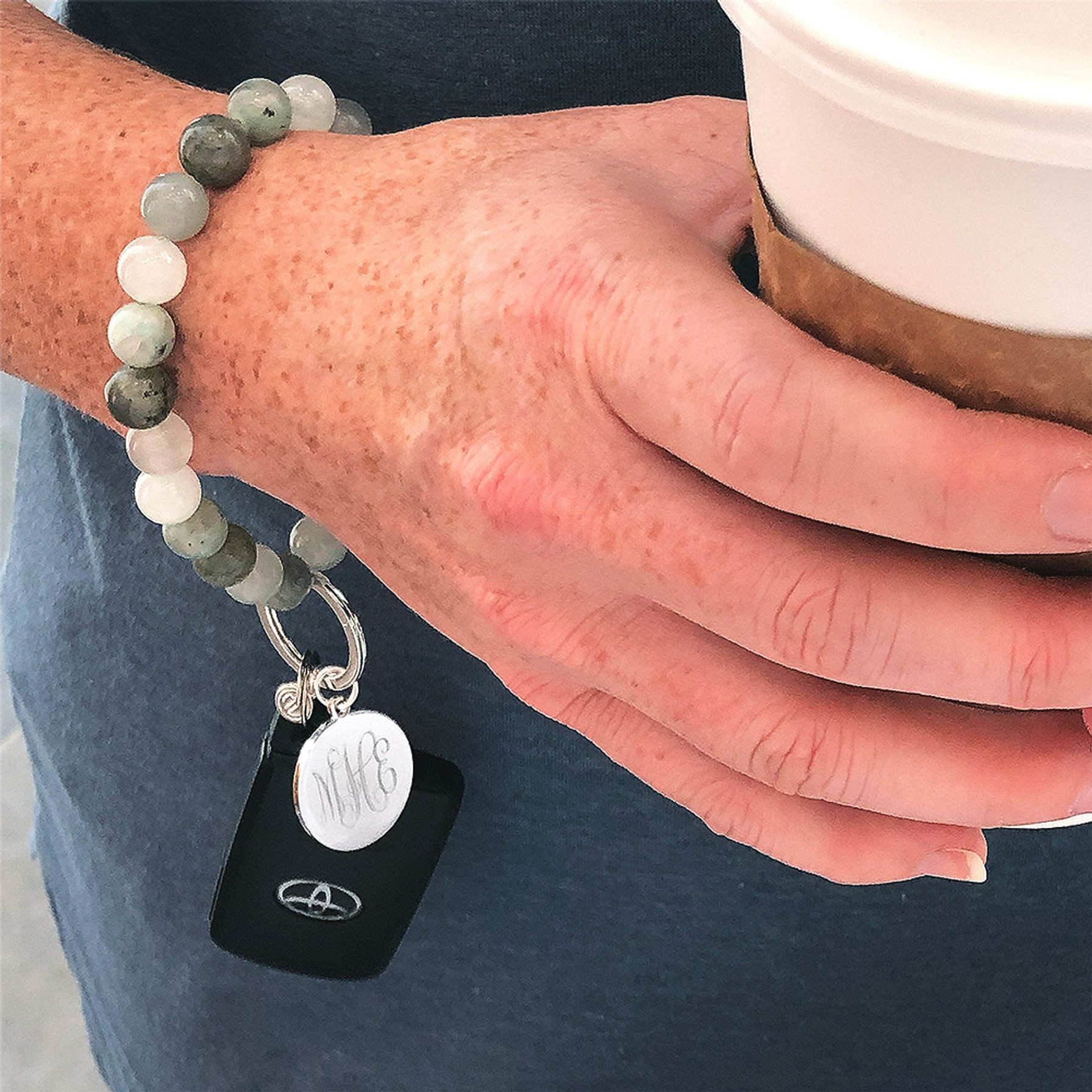 Monogrammed Beaded Key Ring Bracelet - Marleylilly