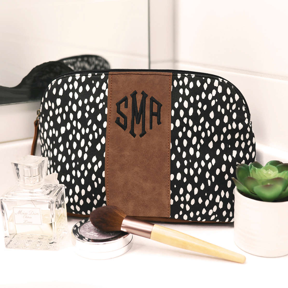 Monogrammed White Dot Cosmetic Case - Marleylilly