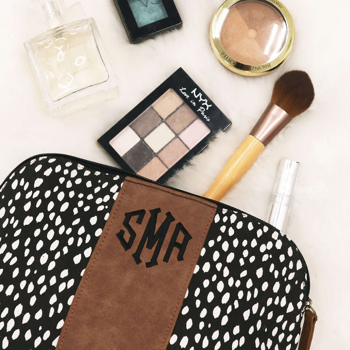 Monogrammed White Dot Cosmetic Case - Marleylilly