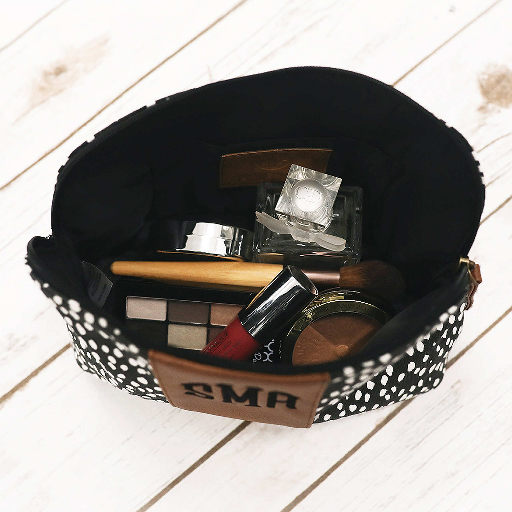 Monogrammed White Dot Cosmetic Case - Marleylilly