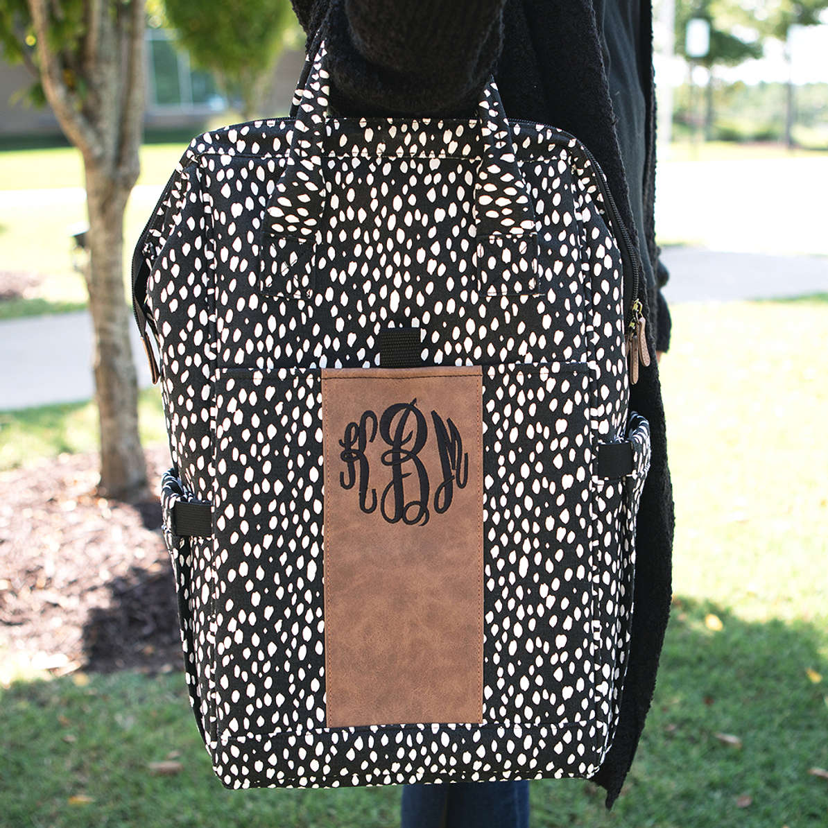 Monogrammed Dot Diaper Bag Backpack — Marleylilly