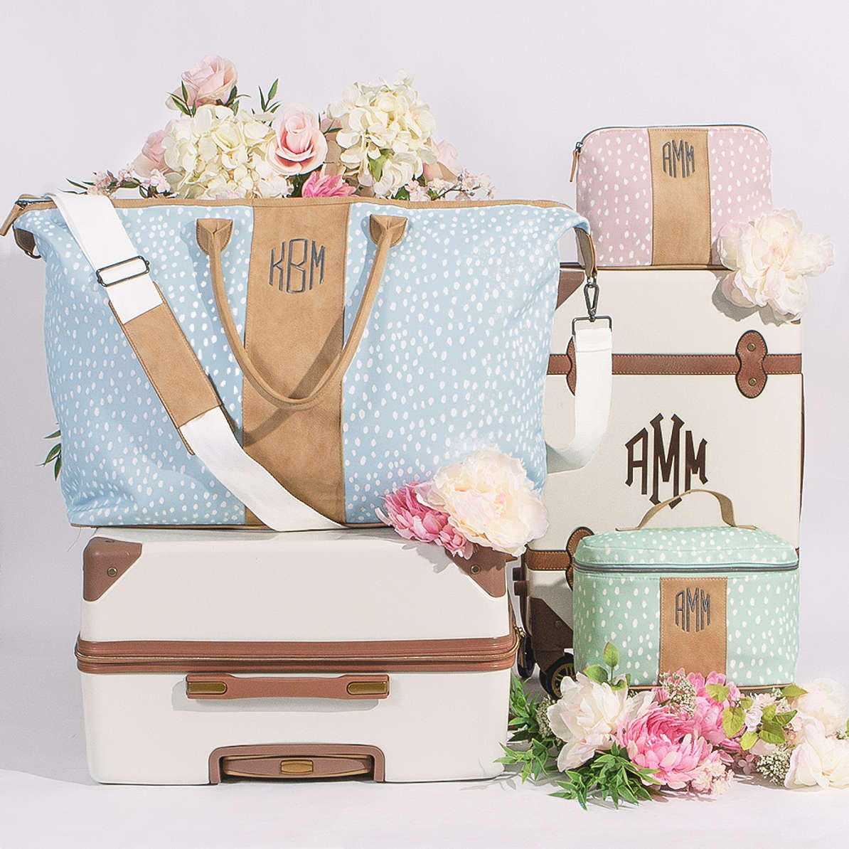 Monogrammed White Dot Weekender Bag - Marleylilly