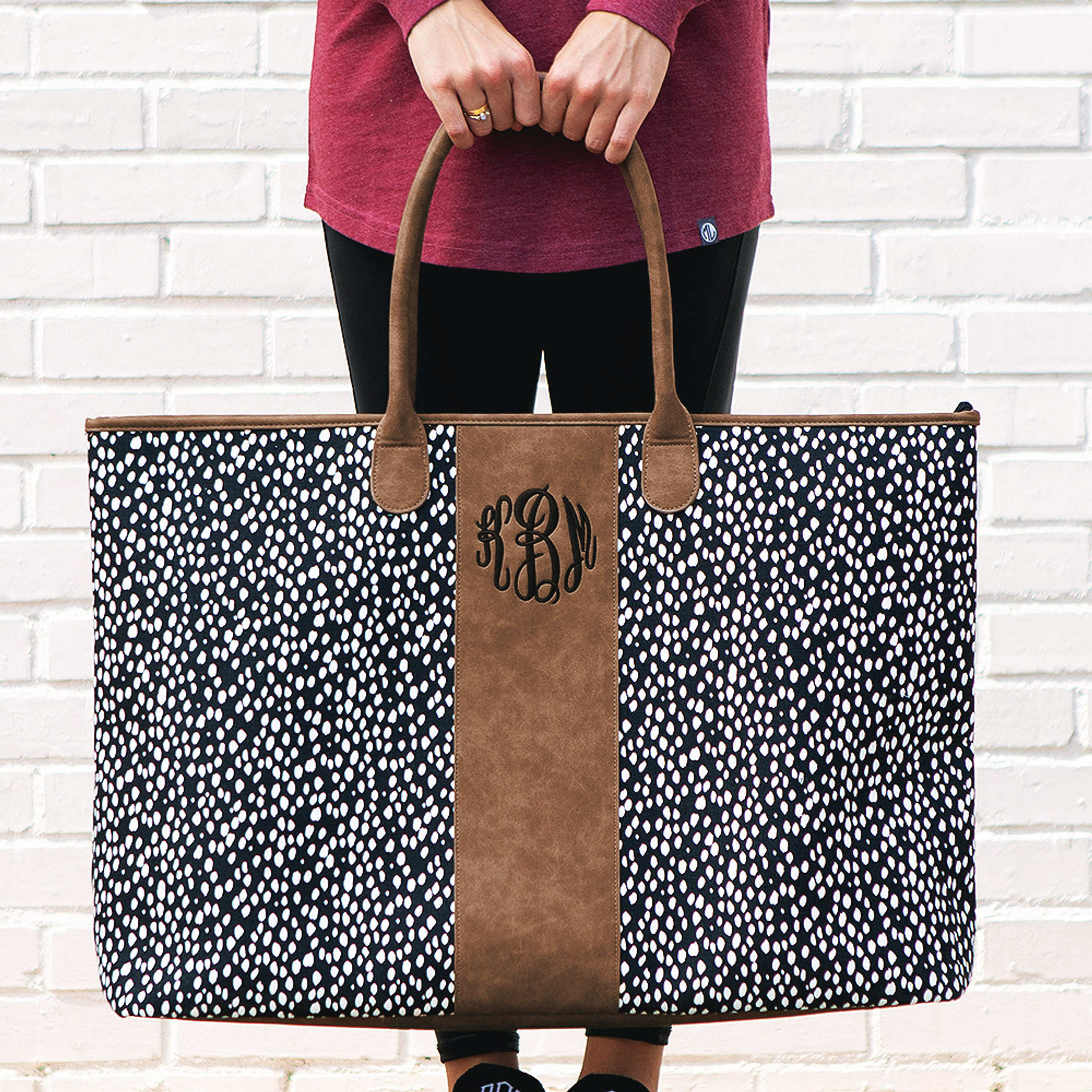 Monogrammed White Dot Weekender Bag - Marleylilly