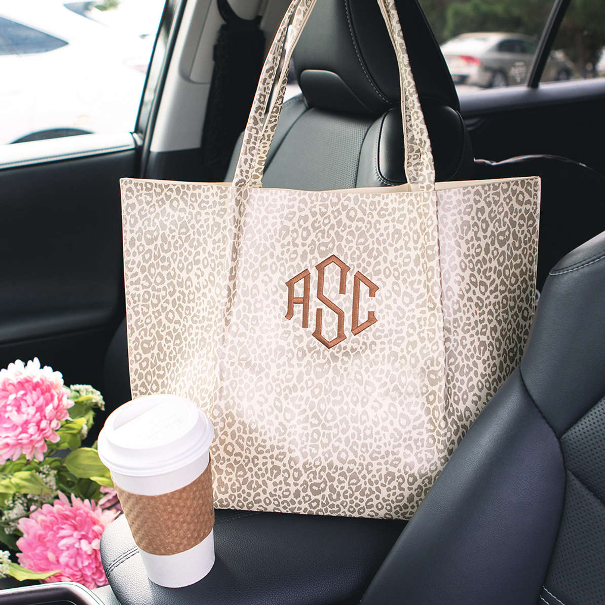 Metallic Leopard Monogrammed Tote Bags - Marleylilly