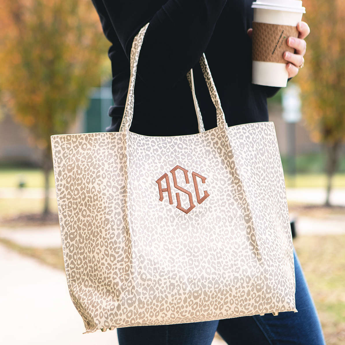 Metallic Leopard Monogrammed Tote Bags - Marleylilly