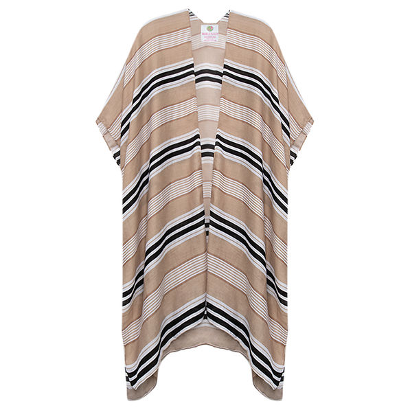 Tan, Black and White Striped Kimono - Marleylilly