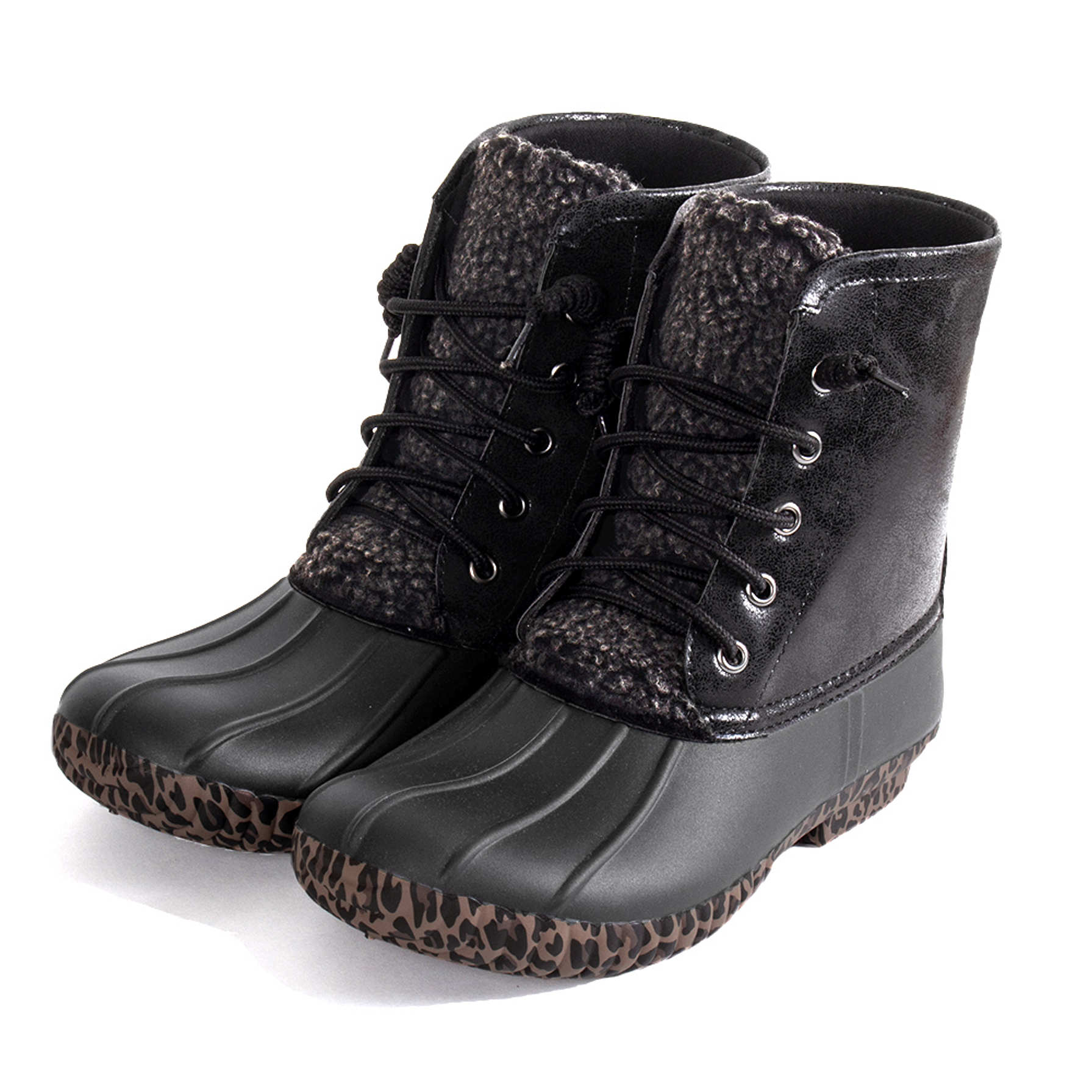 Leopard Boot Duck Boots with Sherpa Tongue - Marleylilly