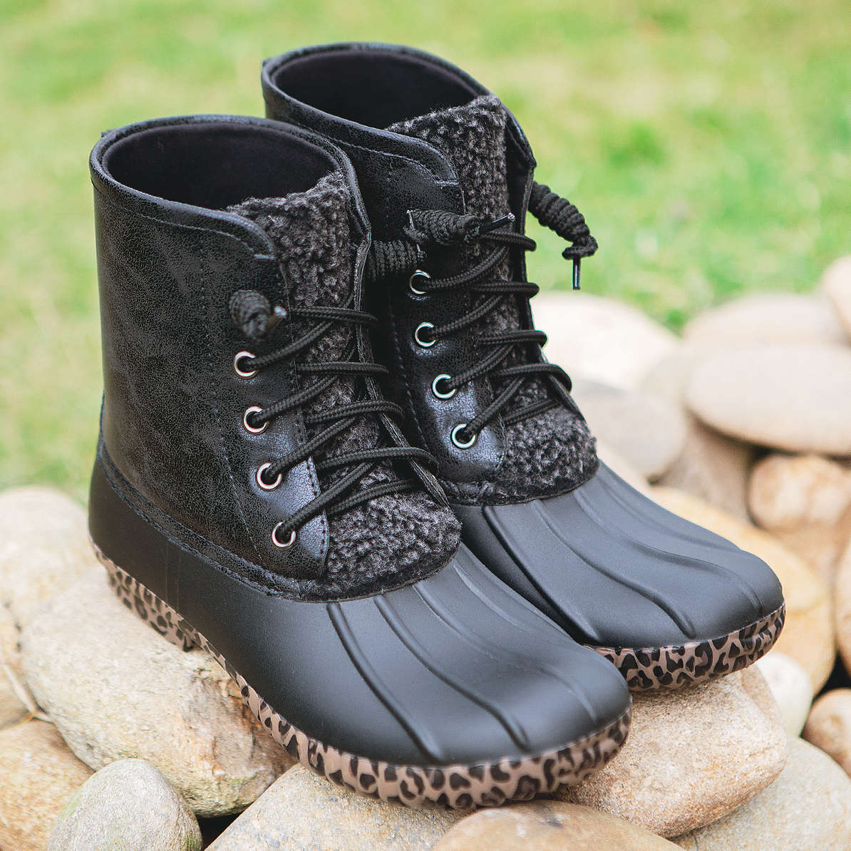 Leopard Boot Duck Boots with Sherpa Tongue - Marleylilly