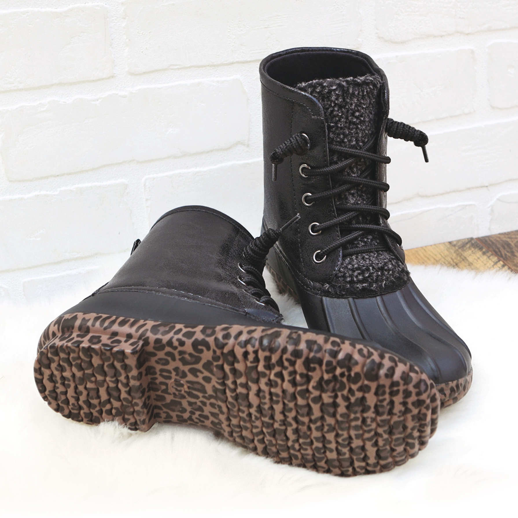 Leopard Boot Duck Boots with Sherpa Tongue - Marleylilly