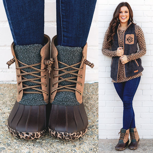 Leopard Boot Duck Boots with Sherpa Tongue - Marleylilly