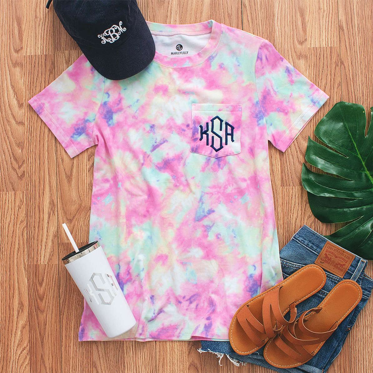 Personalized Rainbow Tie Dye Pocket Tee