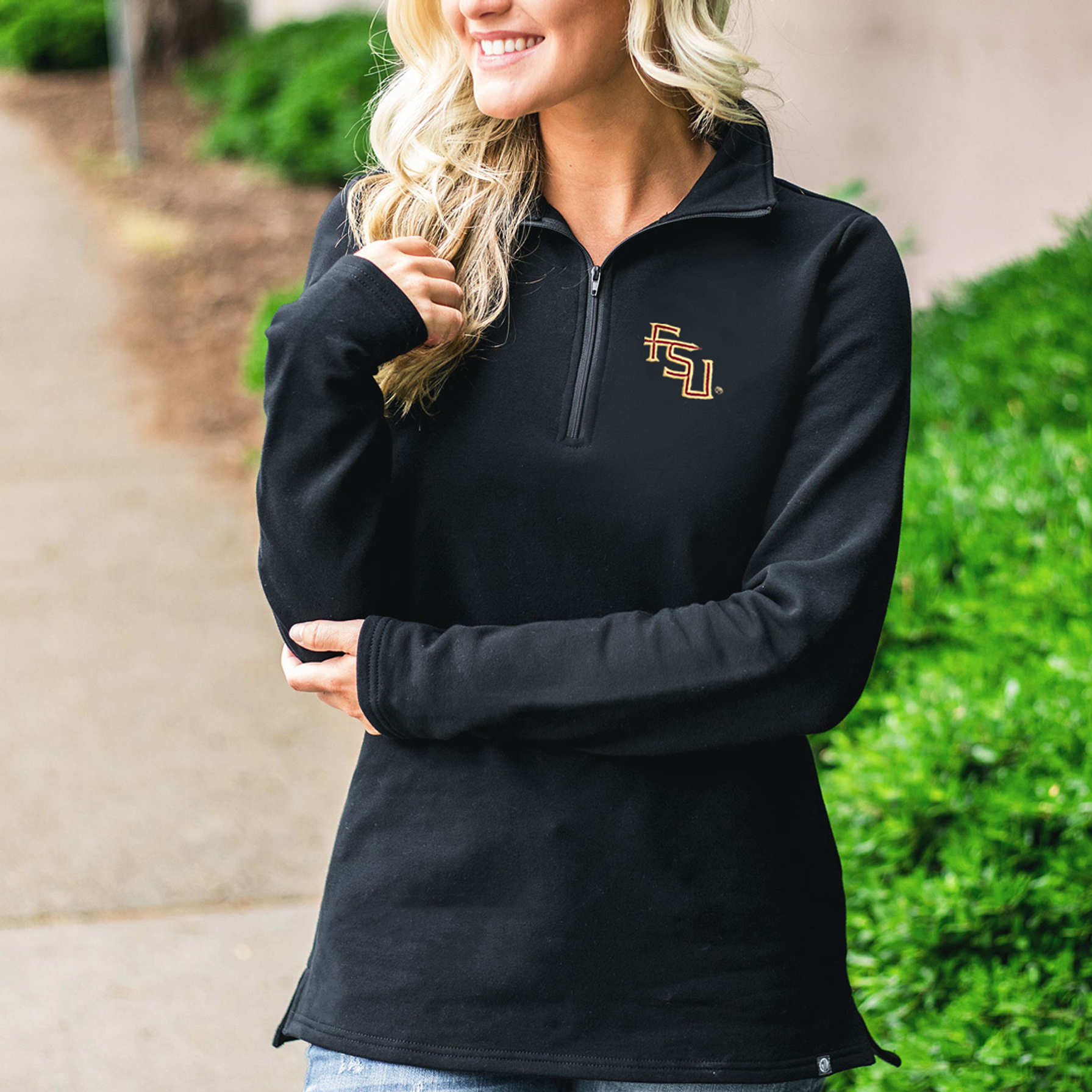 FSU Seminoles Logo Sweatshirt with Quarter Zip- Black