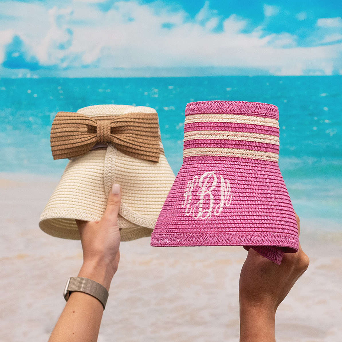 Monogrammed Straw Visor Hat - Marleylilly