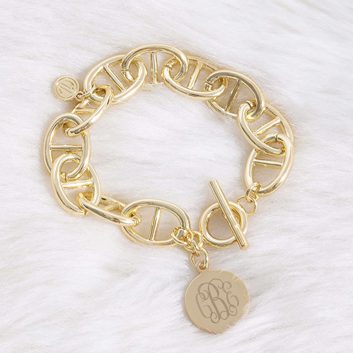 Engraved Linked Disc Bracelets — Gold and Silver