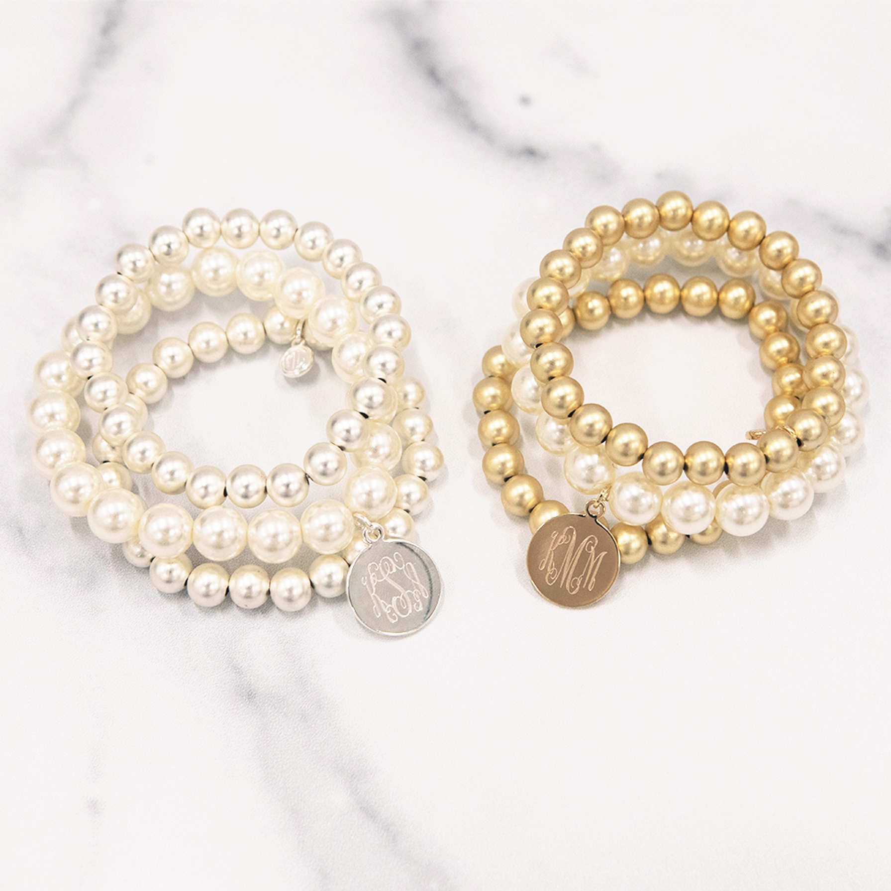 Pearl Monogrammed Bracelet Set