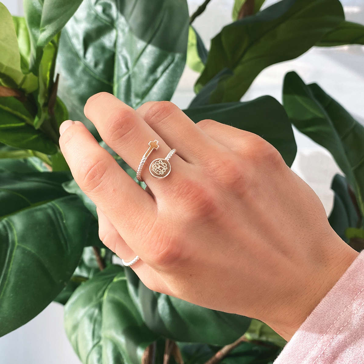 Monogrammed Adjustable Cross Ring - Custom Personalized Rings | Marleylilly