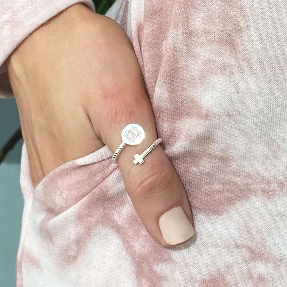 Monogrammed Adjustable Cross Ring - Custom Personalized Rings | Marleylilly