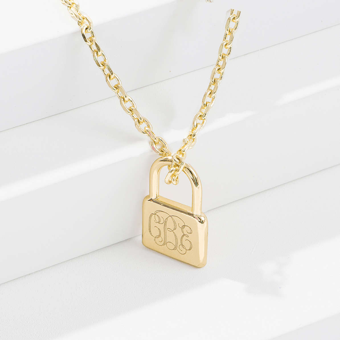 Engraved Necklace with Lock Pendant
