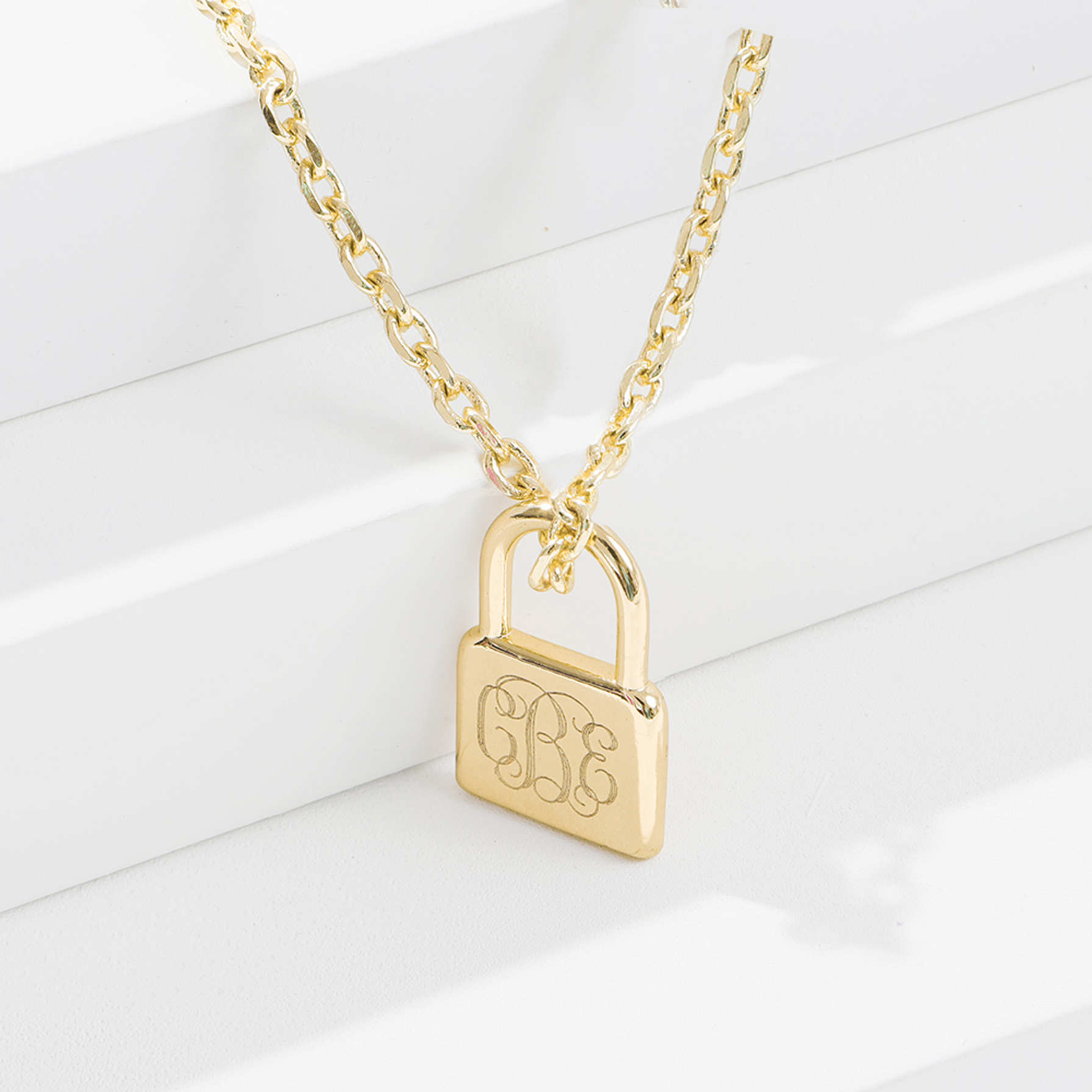 Engraved Necklace with Lock Pendant