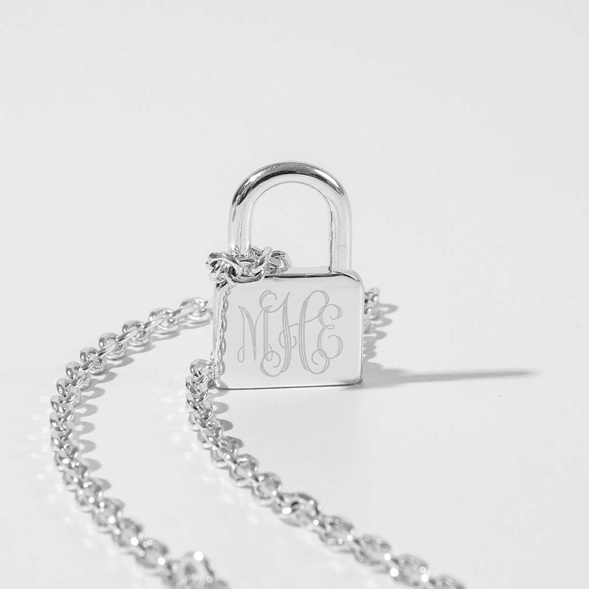 Engraved Necklace with Lock Pendant