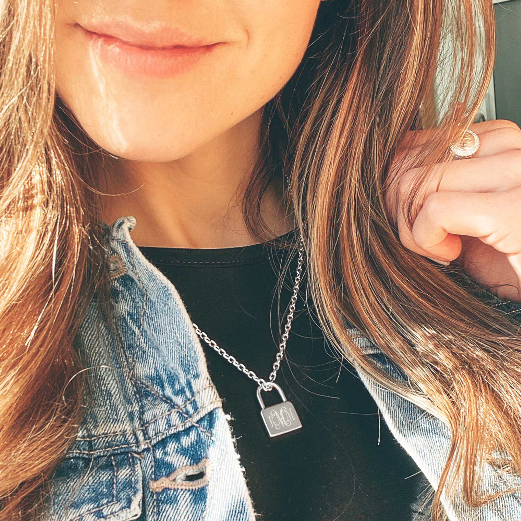 Engraved Necklace with Lock Pendant