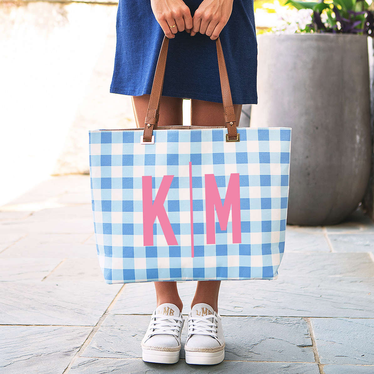 Personalized Gingham Tote Bag