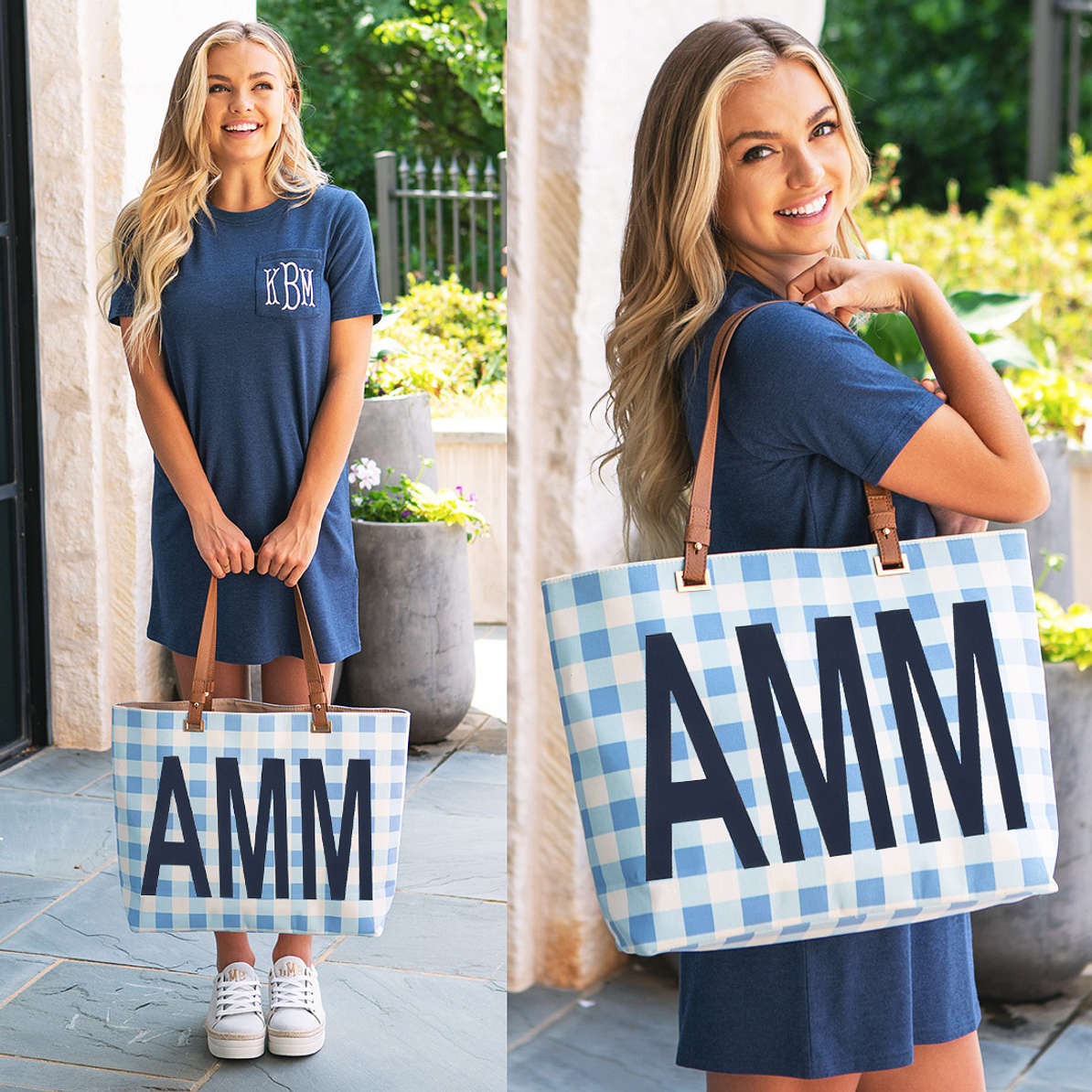 Personalized Gingham Tote Bag