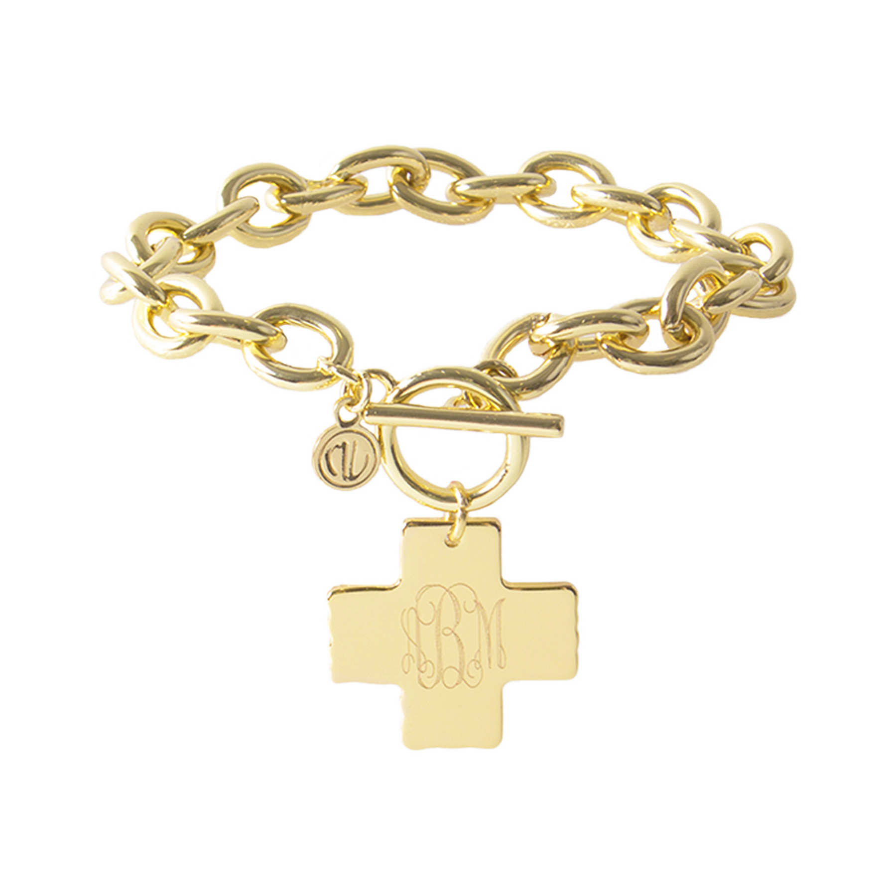 Engraved Cross Pendant Bracelet
