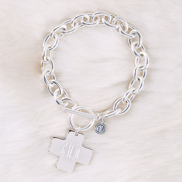 Engraved Cross Pendant Bracelet