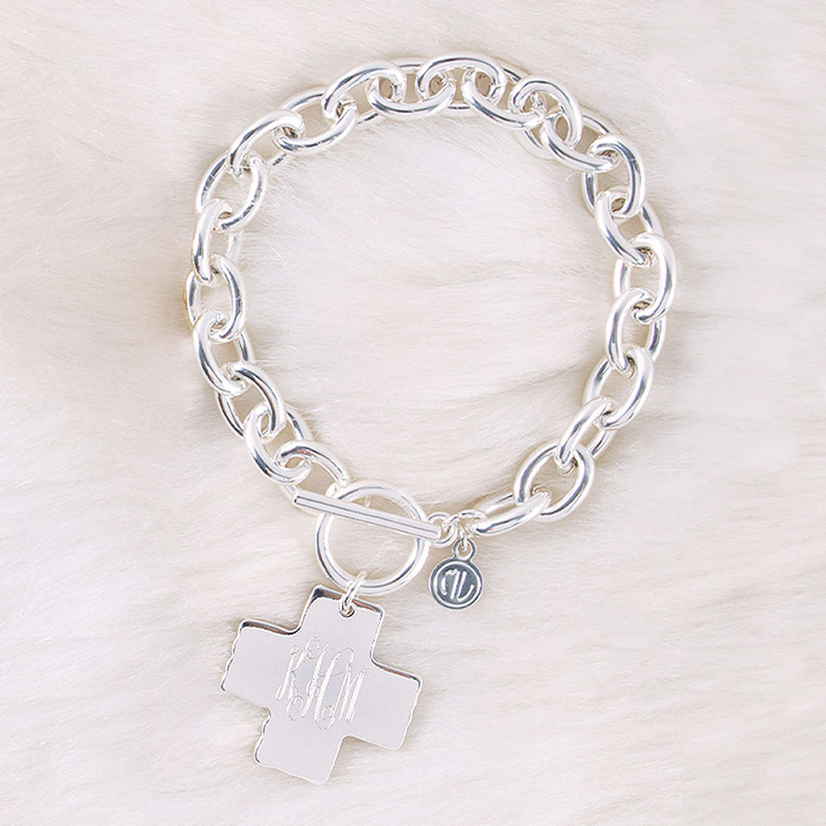 Engraved Cross Pendant Bracelet