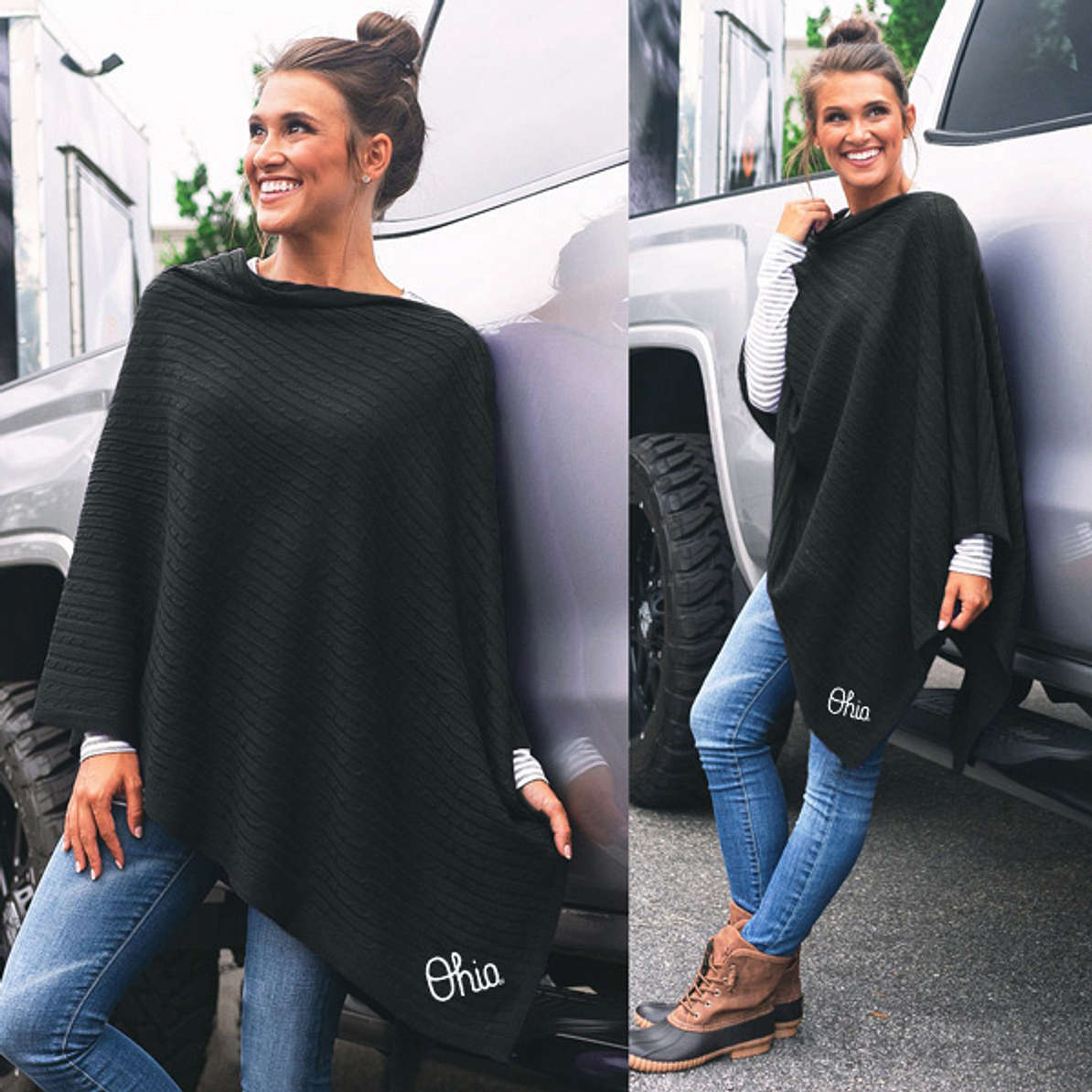 Ladies NCAA Ohio State Buckeyes Poncho in Black