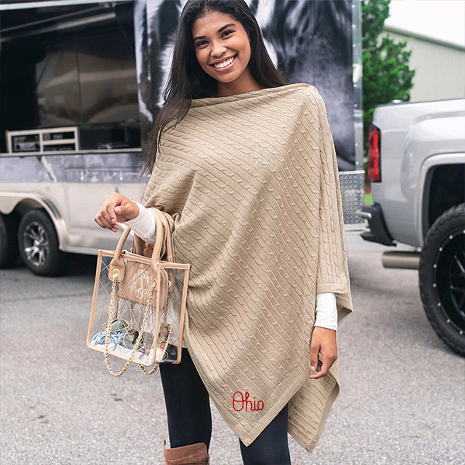 Licensed Ladies NCAA Ohio State Buckeyes Poncho in Tan
