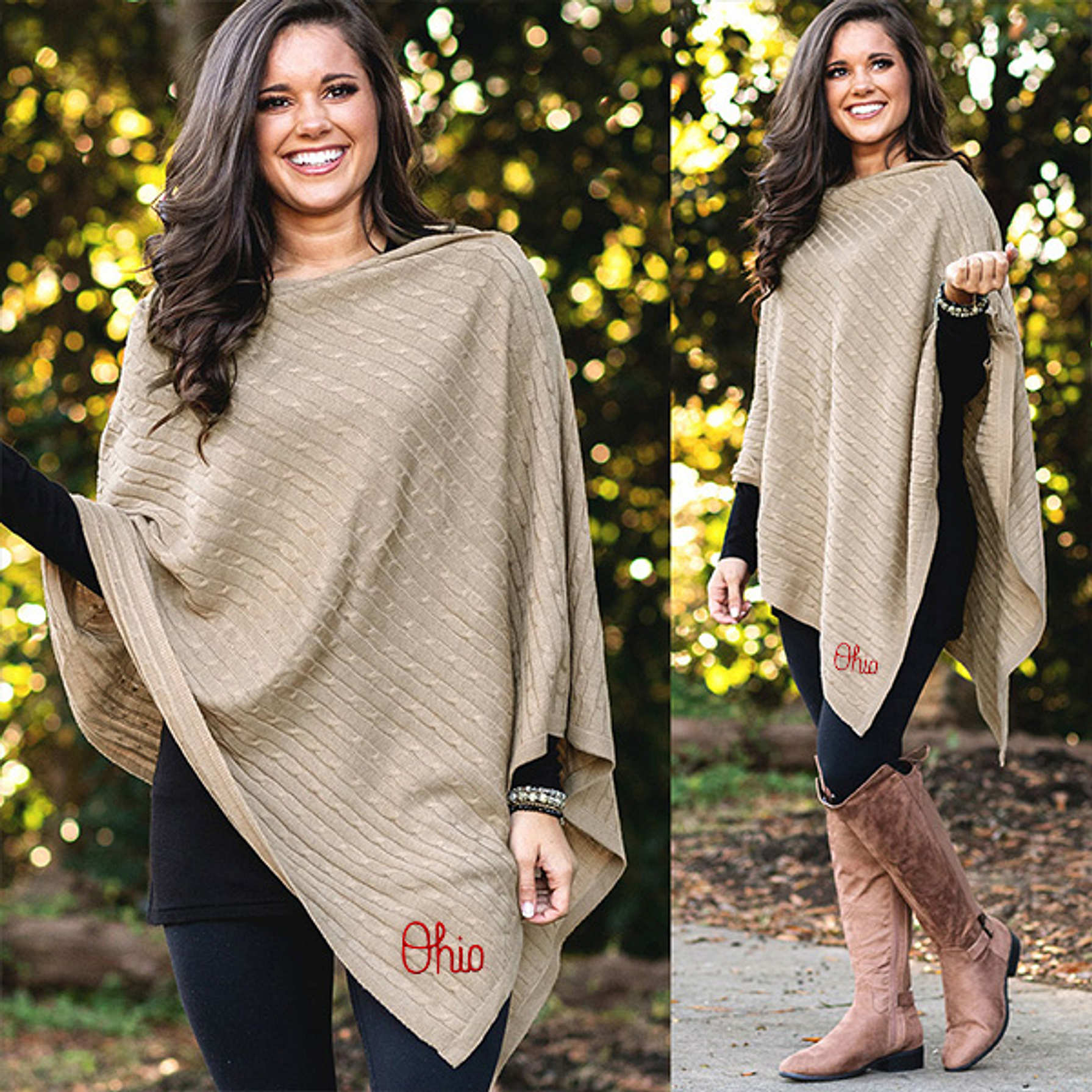 Licensed Ladies NCAA Ohio State Buckeyes Poncho in Tan