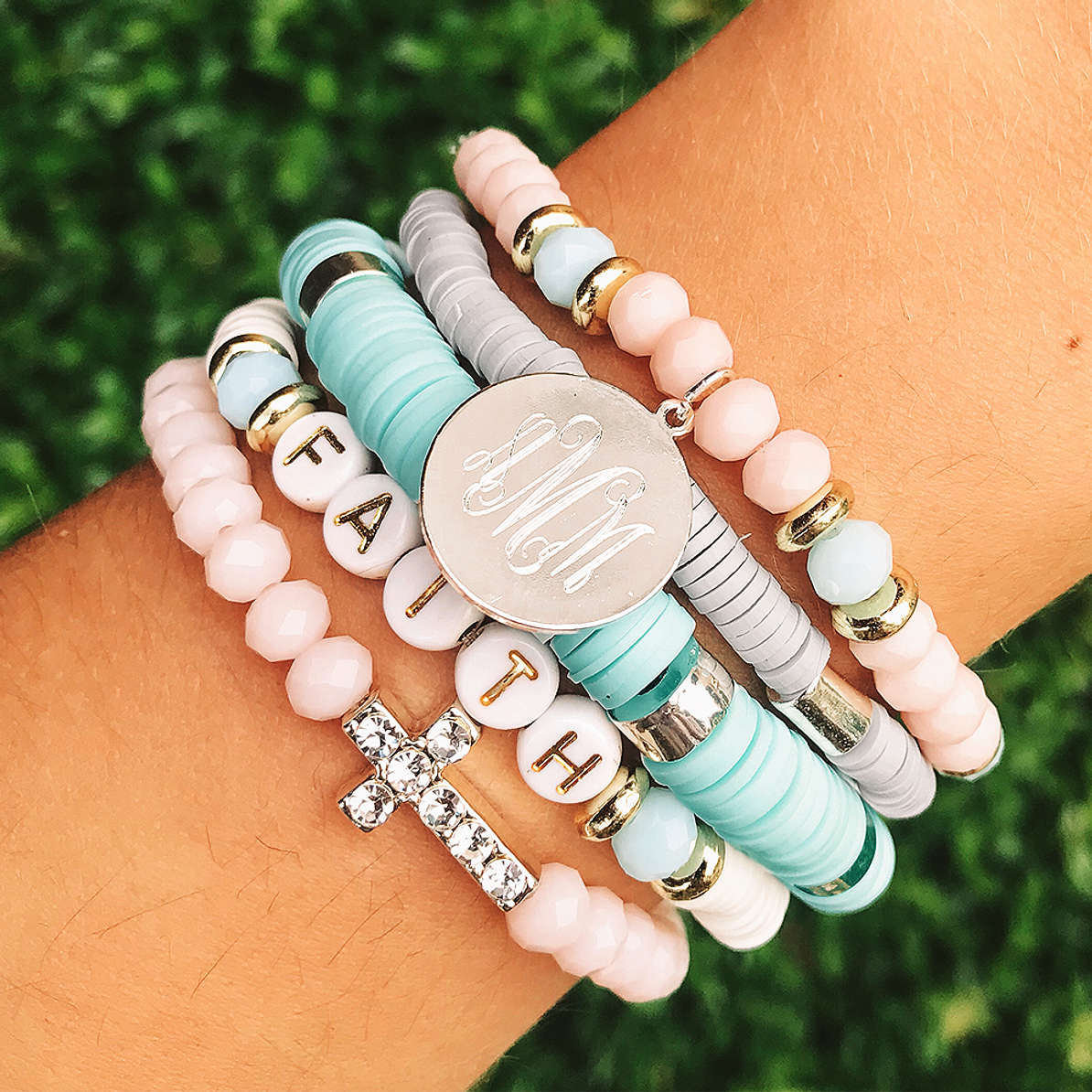 Engraved Beaded Faith Bracelet Stack — Marleylilly