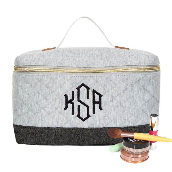 Personalized Gray Quilted Train Case - Marleylilly