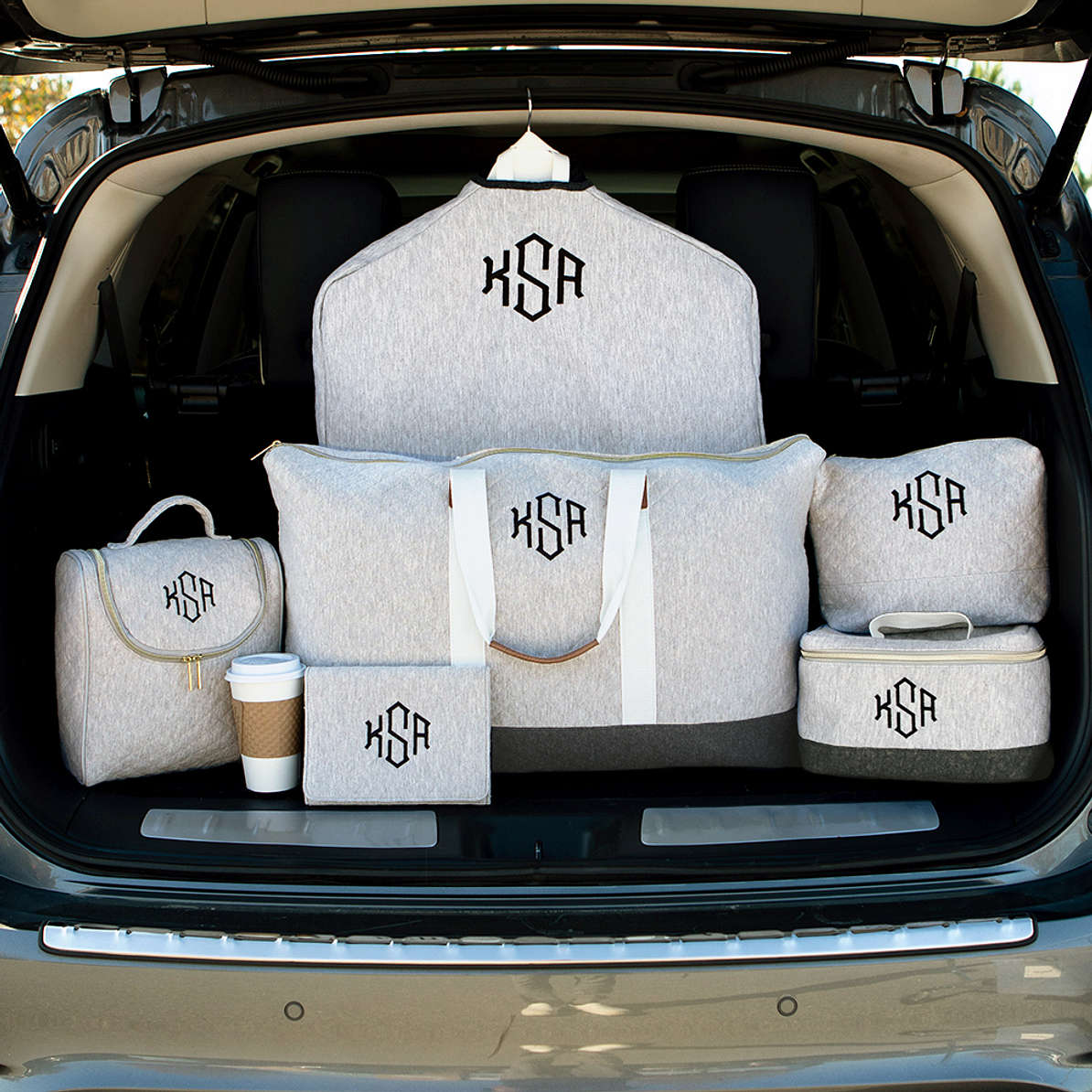 Personalized Gray Quilted Train Case - Marleylilly