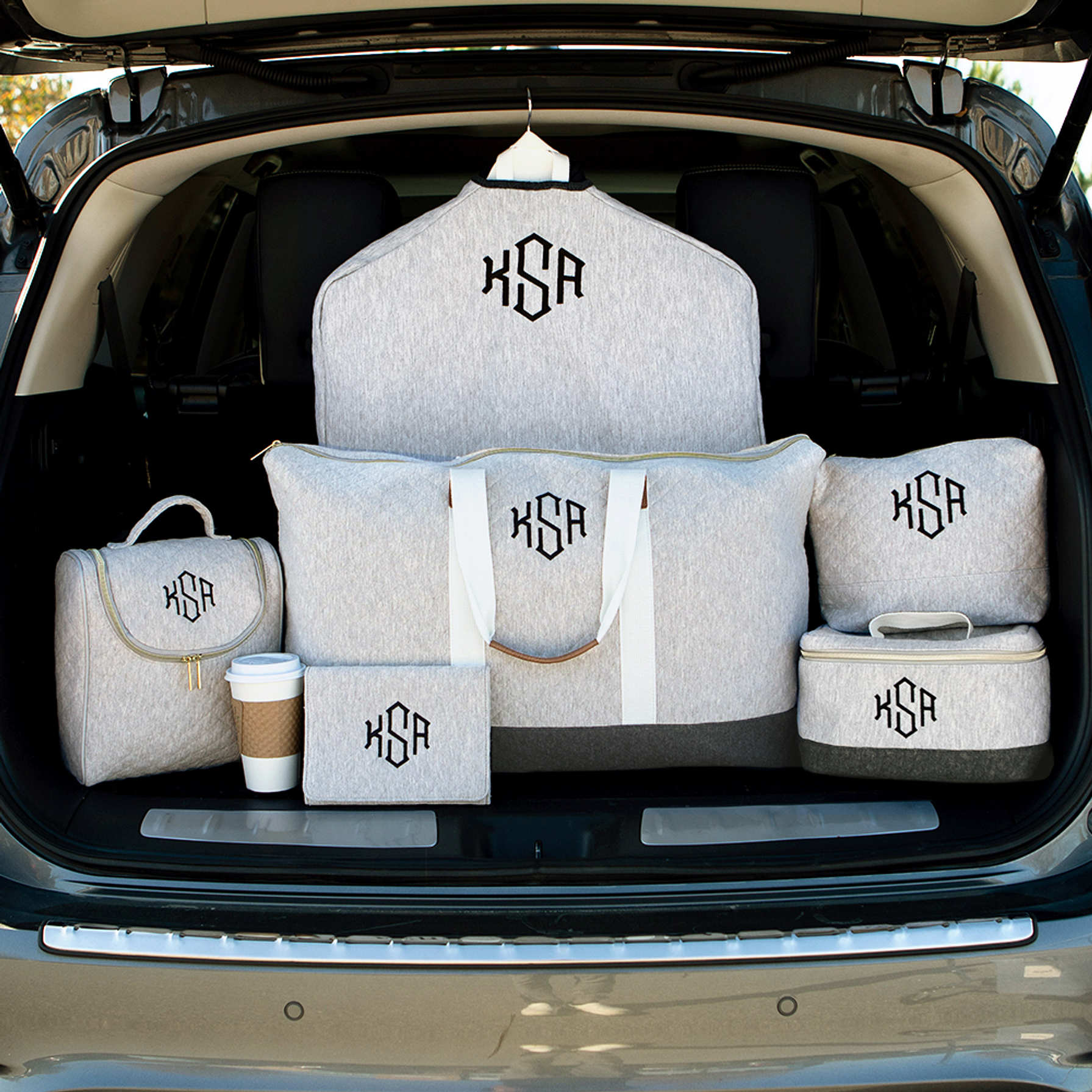 Personalized Gray Quilted Train Case - Marleylilly