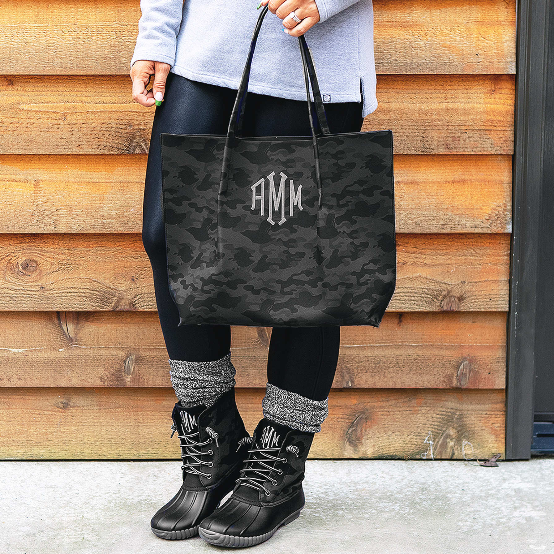 Black Camo Monogrammed Tote Bag - Marleylilly