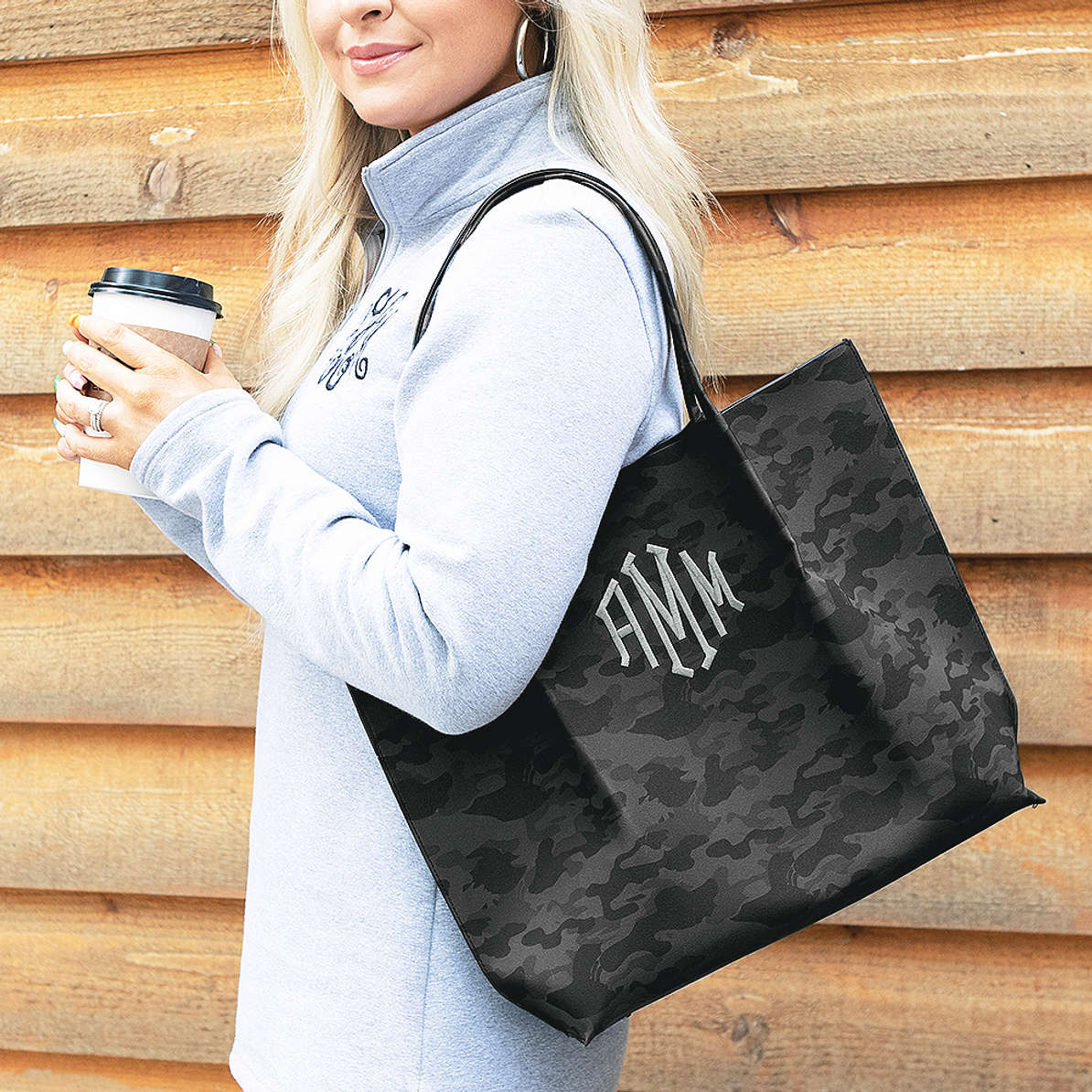 Black Camo Monogrammed Tote Bag - Marleylilly
