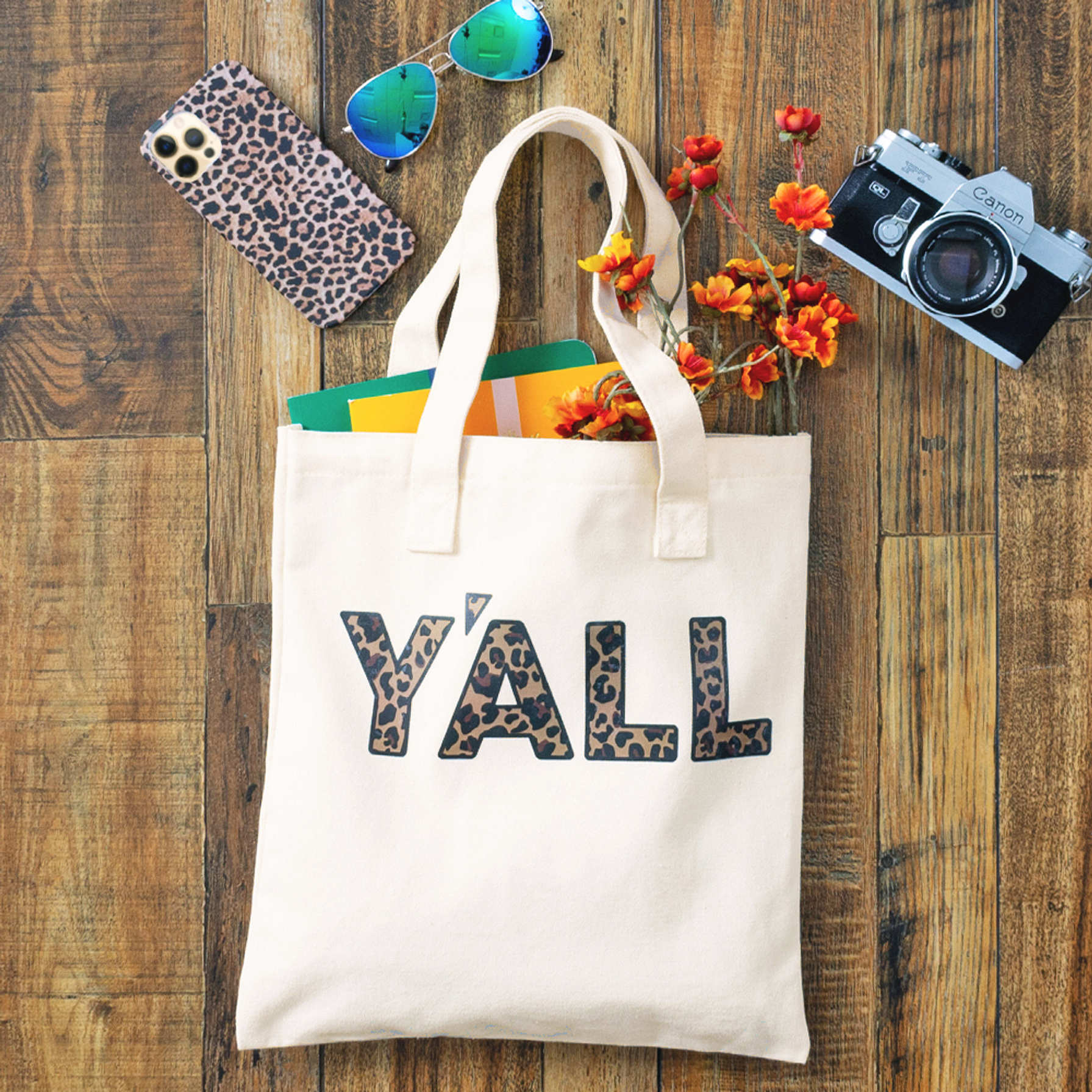 Y'all Leopard Canvas Tote