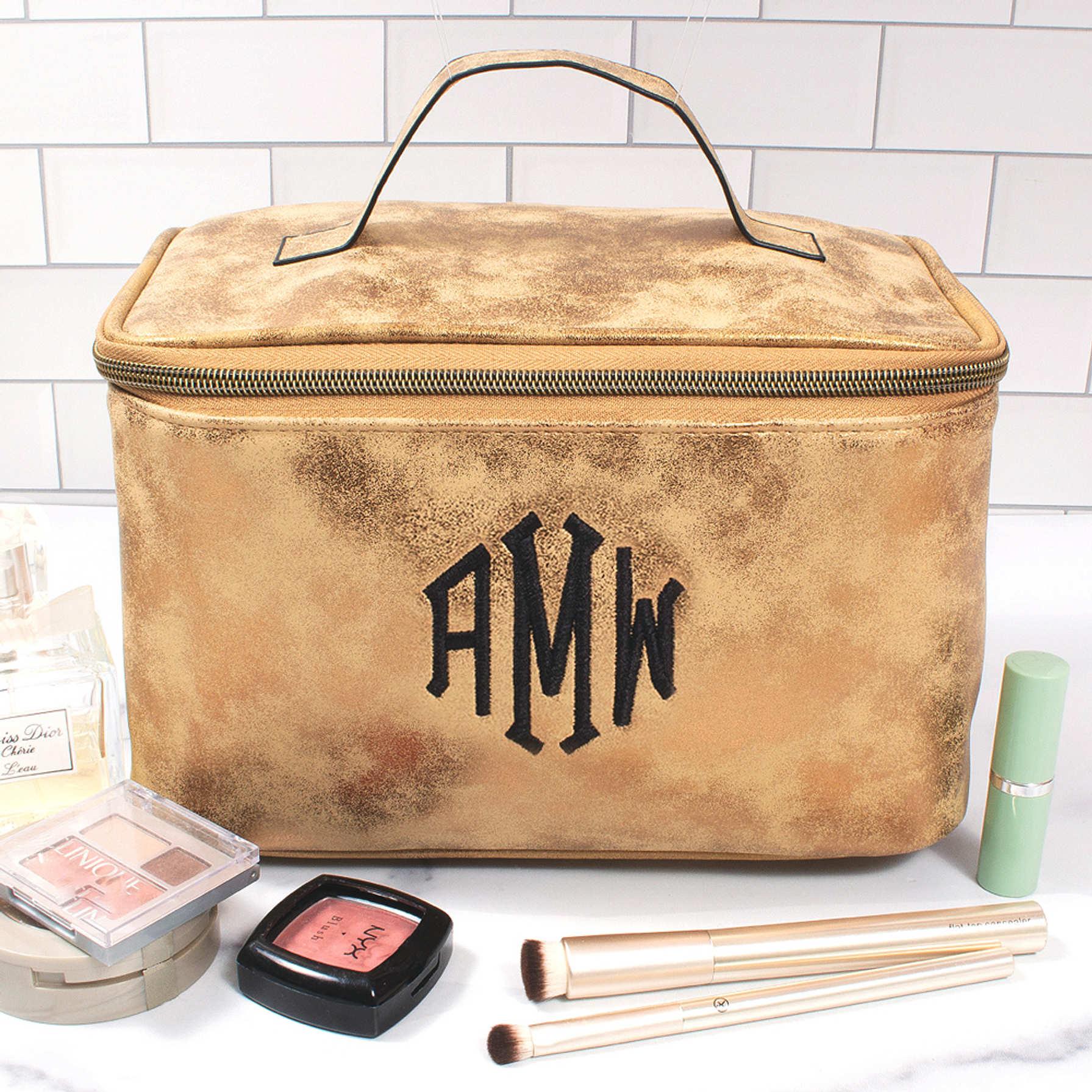 Personalized Distressed Metallic Train Case