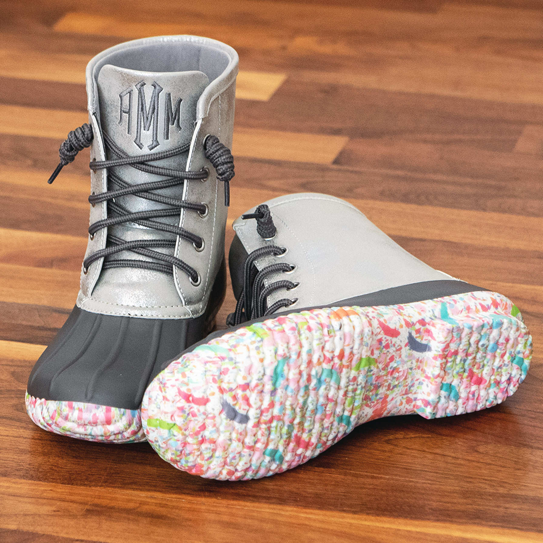 Monogrammed Shimmer Confetti Duck Boots - Marleylilly