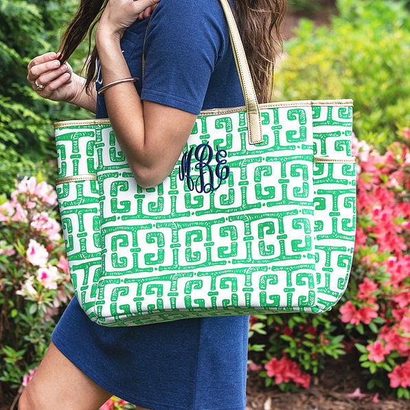 Monogrammed Greek Key Tote Bag - Marleylilly